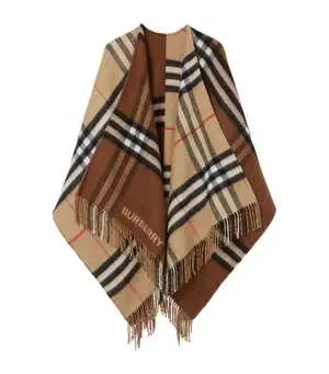 Burberry Wool-cashmere Contrast-check Cape - Brown