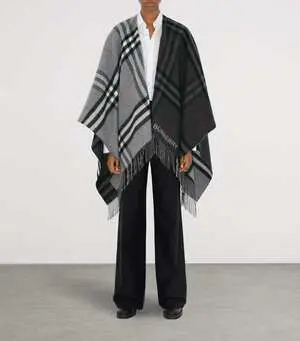 Burberry Wool-cashmere Contrast-check Cape - Grey