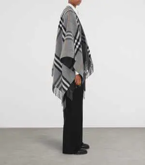 Burberry Wool-cashmere Contrast-check Cape - Grey