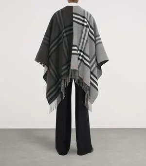 Burberry Wool-cashmere Contrast-check Cape - Grey