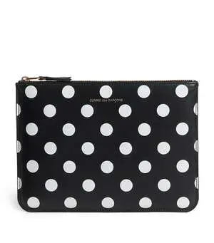 Comme Des Garçons Large Leather Polka-dot Zipped Pouch - Black