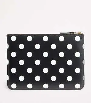 Comme Des Garçons Large Leather Polka-dot Zipped Pouch