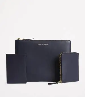 Comme Des Garçons Leather Bifold Card Holder - Navy