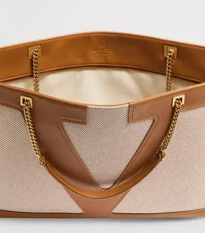 Valentino Garavani Canvas And Leather Viva Superstar Tote Bag - Neutral