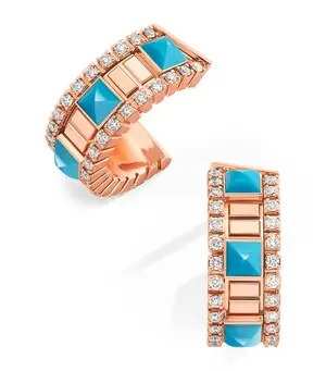MARLI NEW YORK Mini Diamond And Turquoise Life Hoop Earrings - Rose Gold