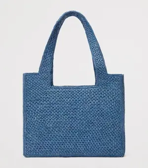 Loewe X Paula's Ibiza Medium Raffia Font Tote Bag - Blue