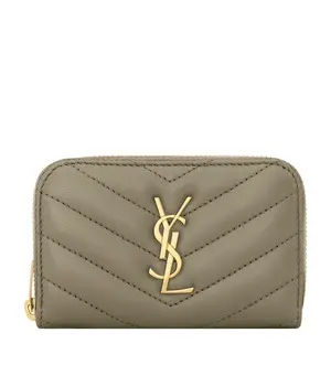 Saint Laurent Leather Monogram Matelassé Cassandre Wallet - Green