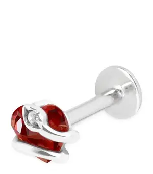 ASTRID & MIYU White Gold And Garnet Snake Stud Earring - Silver