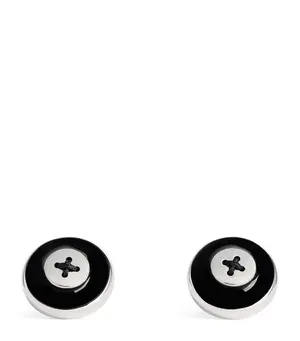 BABETTE WASSERMAN LONDON Rhodium-plated Enamel Button Cufflinks - Black