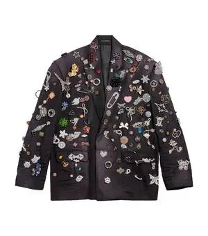 Balenciaga Wool Tailored Jacket With Brooches - Black