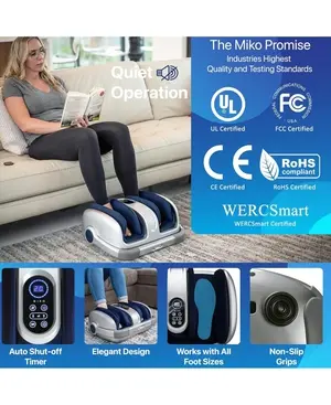 MIKO Shiatsu Foot, Calf, And Ankle Massager With Heat - Silver/blue