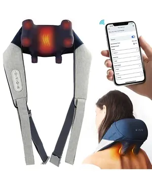 MIKO Shiatsu Neck And Back App Controlled Massager Hands Free & Heat - Grey/blue