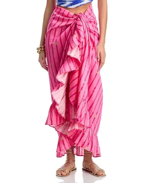 CONIGLIO PALM BEACH Stripe Ruffle Pareo Skirt - Lane Lines Pink Float
