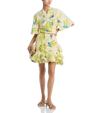 CONIGLIO PALM BEACH Mini Ruffle Pareo Skirt - Birds Of Paradise/faded Banana