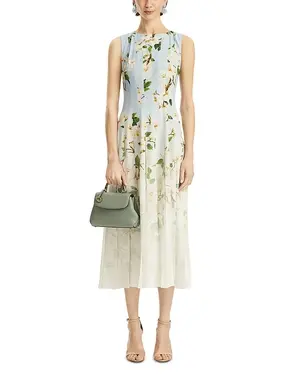 Oscar De La Renta Sleeveless Cherry Blossom Cady Dress - White Blue Ombre