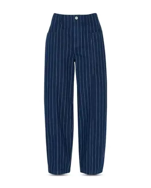 Whistles Pinstripe Barrel Leg High Rise Jeans