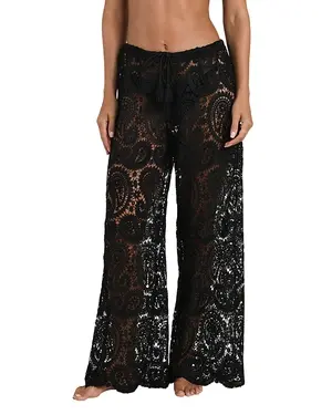 L'Agence Geraldine Paisley Crochet Cover-up Pants - Black