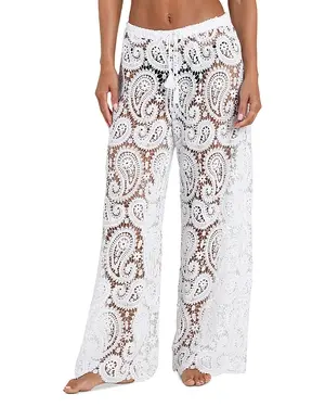 L'Agence Geraldine Paisley Crochet Cover-up Pants - White