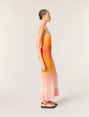 Maje Viscose Tie-Dye Knit Maxi Dress In Orange - 30% Off | Editorialist