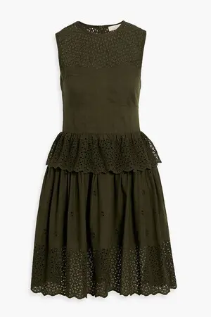 Ulla Johnson Jessa Tiered Broderie Anglaise Cotton Mini Dress - Army Green