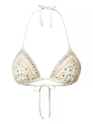 TWINSET Embroidered Triangle Bikini Top - White