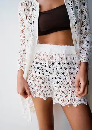 ME+EM Floral Crochet Shorts - Soft White/ecru