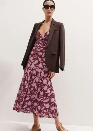 ME+EM Midnight Hibiscus Print Ruched Maxi Dress
