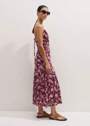 ME+EM Midnight Hibiscus Print Ruched Maxi Dress