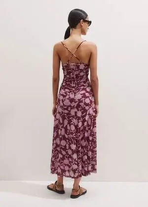 ME+EM Midnight Hibiscus Print Ruched Maxi Dress