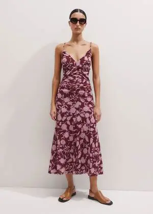 ME+EM Midnight Hibiscus Print Ruched Maxi Dress