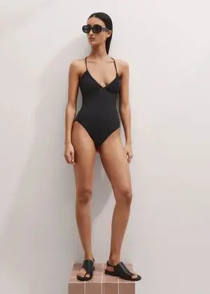 ME+EM Multiway Neck Ruched One Piece Swimsuit - Black