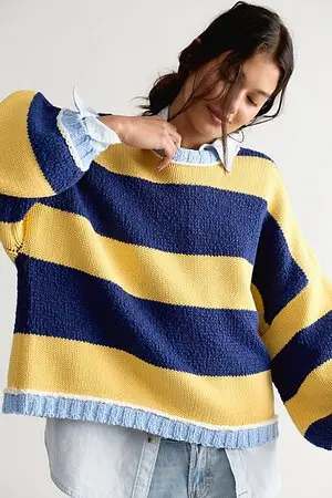 Free People Colorblocked Pullover Sweater - Midnight Combo