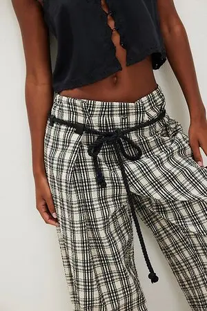 Free People Plaid Wide-leg Trousers