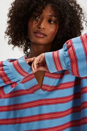 Free People Caddy Striped Cotton Terry Sweatshirt