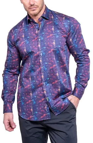 MACEOO Fibonacci Resistance Contemporary Fit Button-up Shirt - Blue