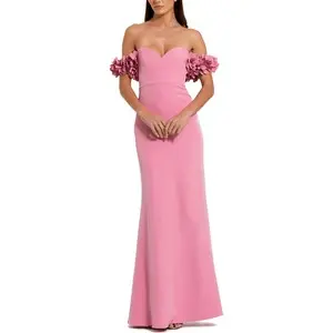Mac Duggal Off-the-shoulder Gown With 3d Floral Embellishments - Rose