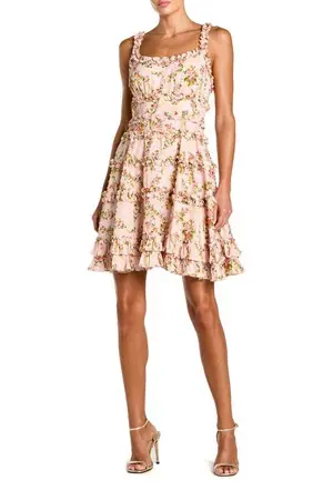 Mac Duggal Floral Square Neck Mini Dress - Pink Multi