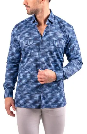MACEOO Denim Print Resistance Contemporary Button-up Shirt