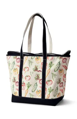 LANDS' END Iconic Canvas Tote Bag With Printed Design - Vegetable Multi/natural