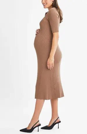 ANGEL MATERNITY Knit Maternity Midi Dress - Taupe