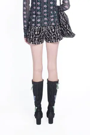 Anna Sui Sleeping Beauty Embroidered Faux Suede Shorts
