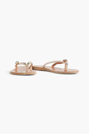 ANCIENT GREEK SANDALS Dihalo Buckled Metallic Leather Flip Flops - Platinum