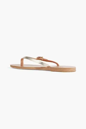 ANCIENT GREEK SANDALS Dihalo Buckled Metallic Leather Flip Flops - Platinum
