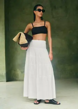 ME+EM Cheesecloth Tiered Maxi Skirt - White