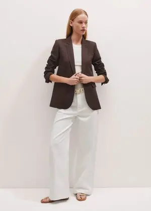 ME+EM Sharp Shoulder Straight Blazer - Summer Chocolate