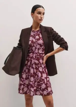 ME+EM Hibiscus Print Ruched Mini Dress