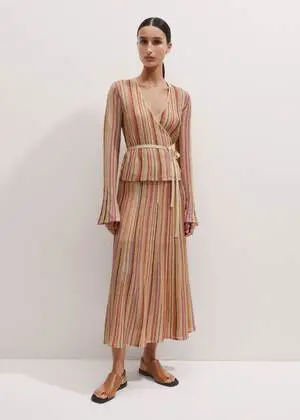 ME+EM Metallic Textured Stripe Knit Maxi Skirt