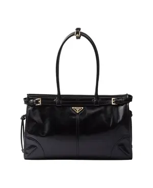 Prada Bonnie Large Convertible Leather Shoulder Handbag - Black