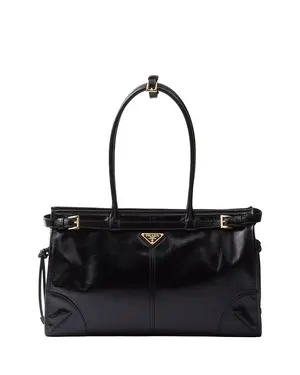 Prada Bonnie Large Convertible Leather Shoulder Handbag - Black