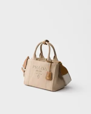 Prada Jardiniere Small Cotton Canvas Handbag - Neutral
